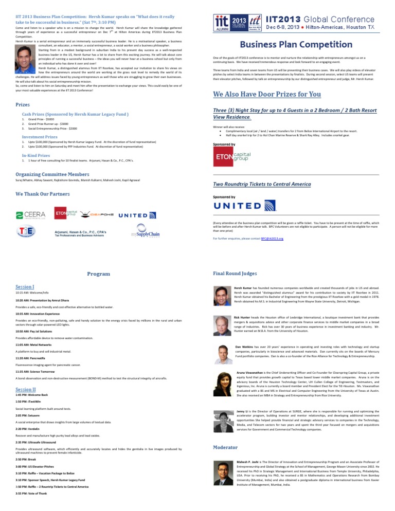 Business Plan Competition at IIT 2013 Houston | PDF | Social ...
