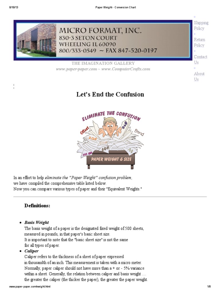 Paper Weight - Conversion Chart | PDF | Paper | Nature