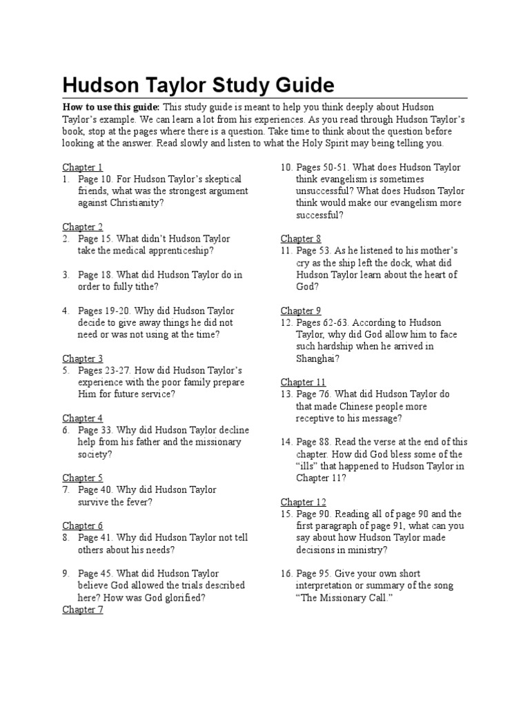Hudson Taylor Study Guide | Evangelism | God