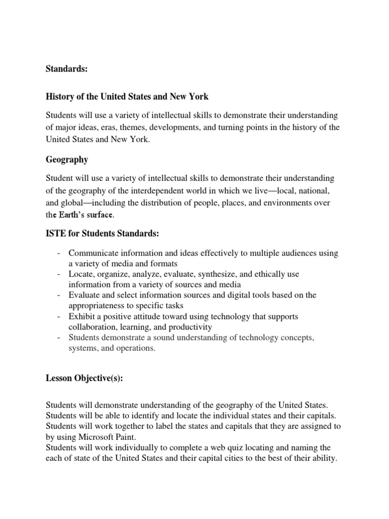 Lesson Plan: US States and Capitals | PDF | Lesson Plan | Geography