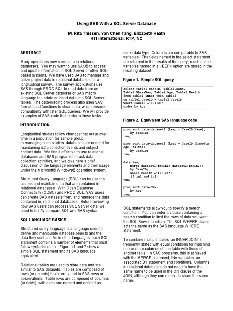 Sas SQL | PDF | Sql | Sas (Software)