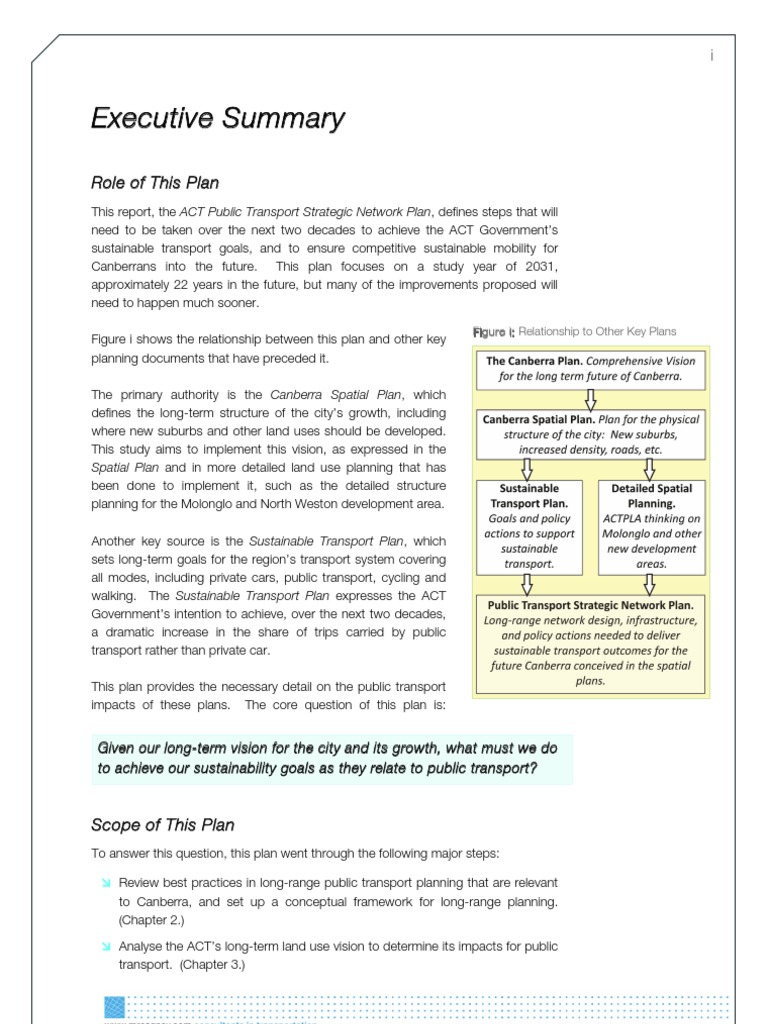 ACT Strategic Public Transport Network Plan Executive Summary | PDF ...