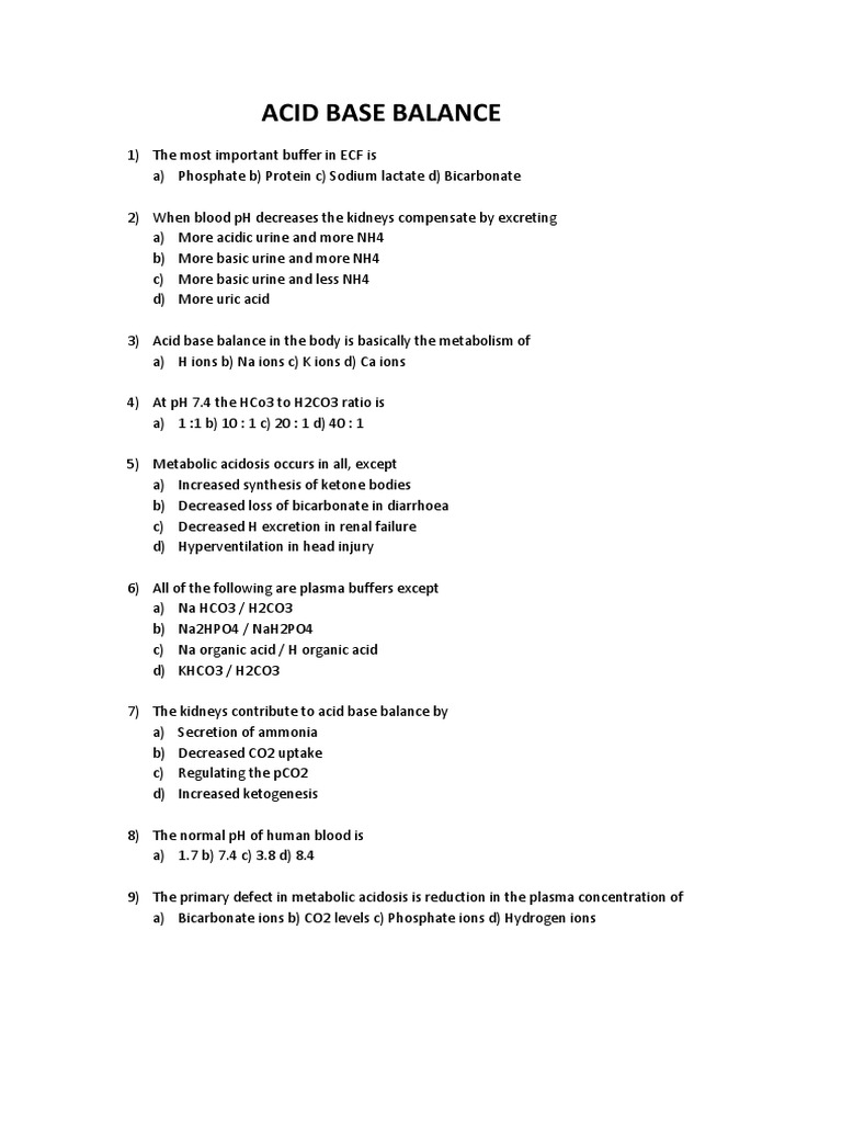 Acid Base Balance | PDF | Biochemistry | Chemistry