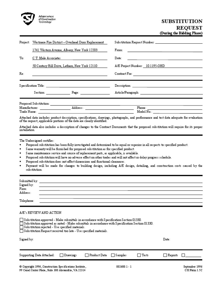 002600.1 - CSI Form 1.5C Substitution Request During Bidding | PDF