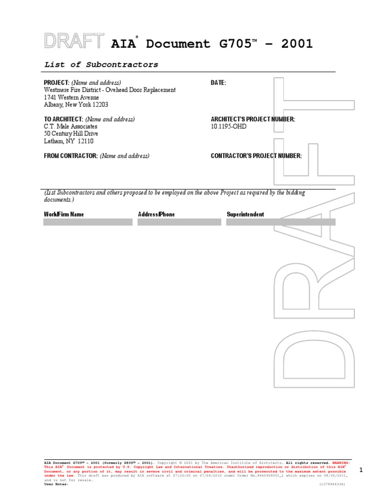 004336.1 - G705 List of Subcontractors - DRAFT | PDF