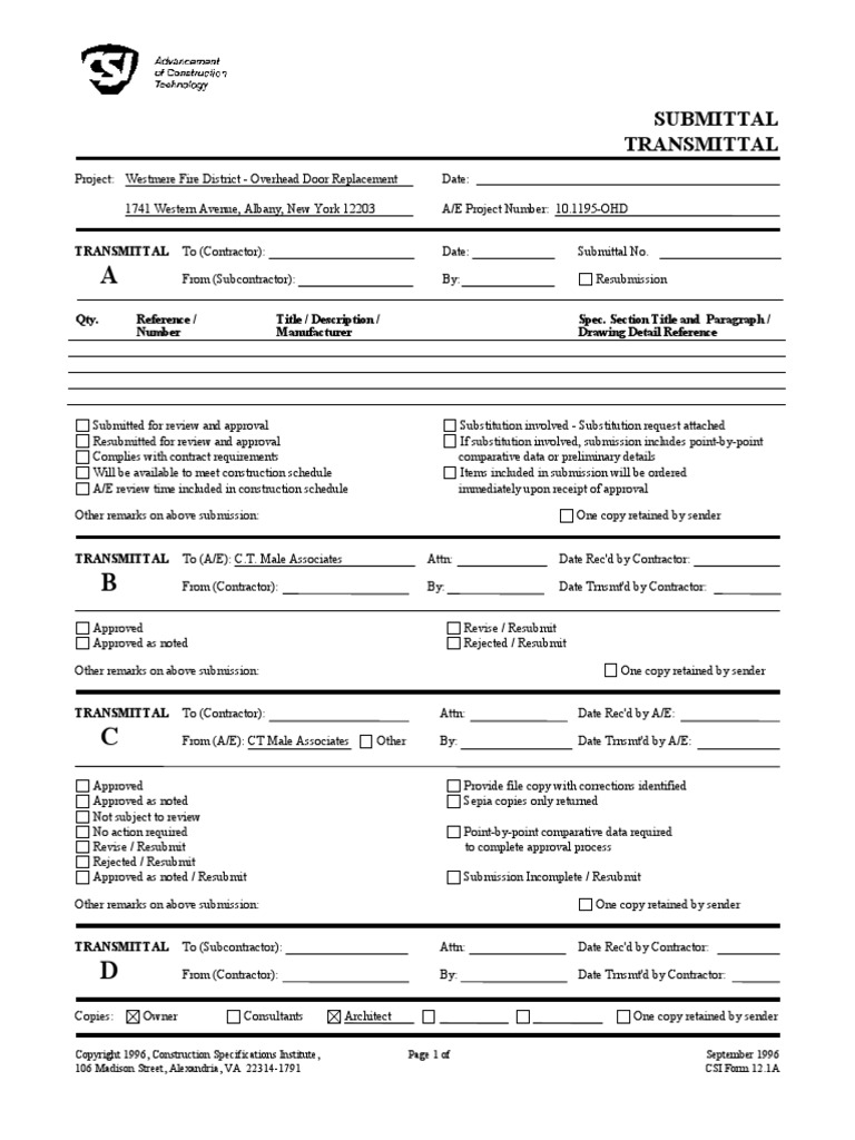 013300.1 - CSI Form 12.1A Submittal Transmittal | PDF