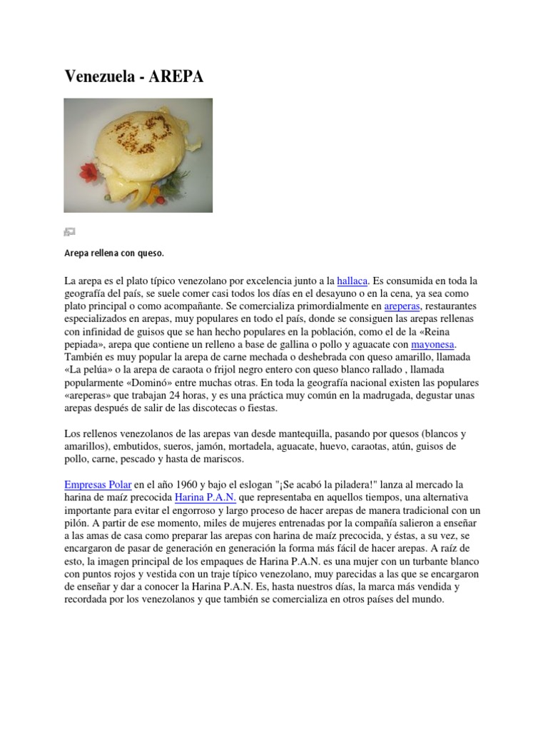 Arepas Venezolanas | PDF | Cocina latinoamericana | Ingredientes de comida