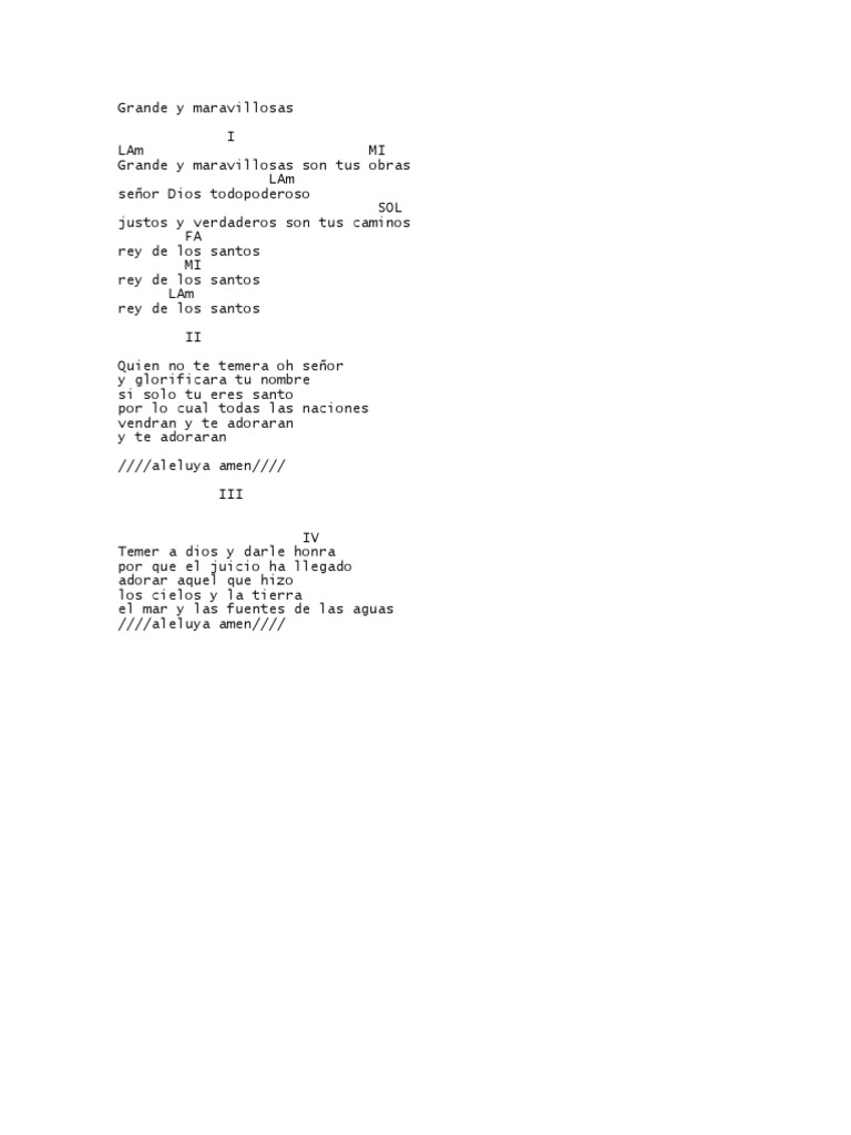 Grande y Maravillosas Son Tus Obras | PDF