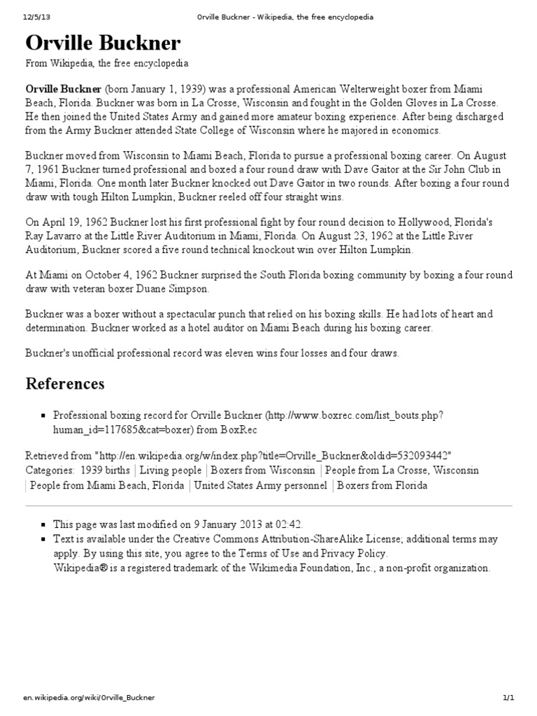 Orville Buckner: Welterweight Boxer Bio | PDF
