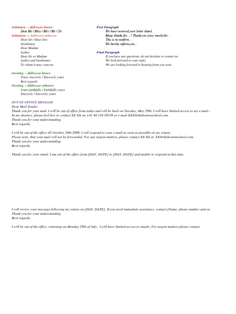 Addressee Unknown: Salutation - Addressee Known Salutation | PDF ...