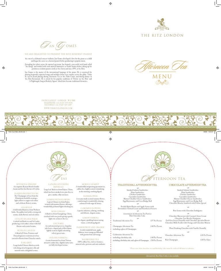 The Ritz London Afternoon Tea Menu (Read in "Full Screen") | PDF | Tea ...