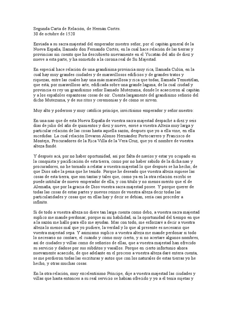 Segunda Carta de Relación, de Hernán Cortés. | PDF | Alimentos | Naturaleza