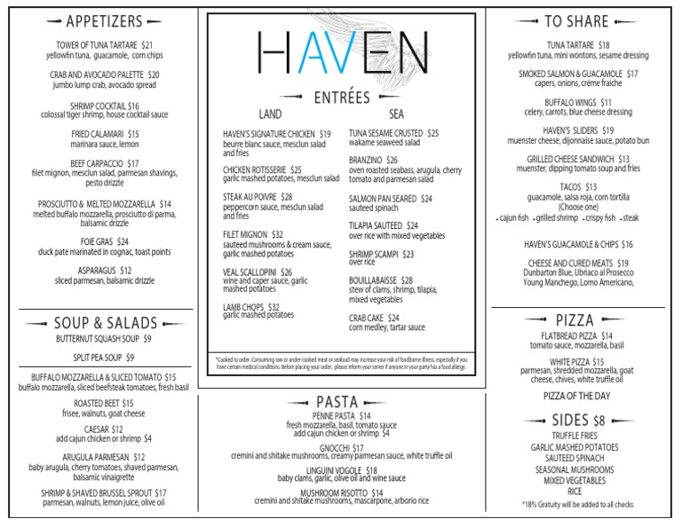 HAVEN Ski Chalet Winter Dinner Menu | PDF | Eruca Sativa | Salad