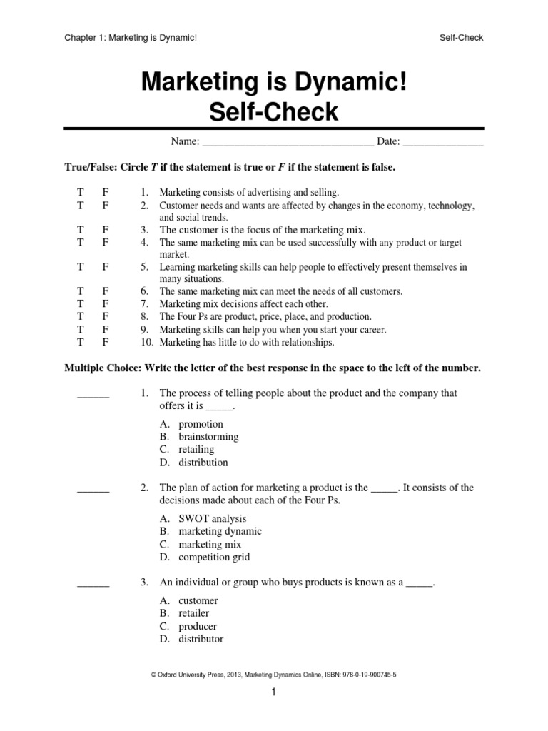 MD Ch01 Self-Check | PDF | Marketing | Product (Business)