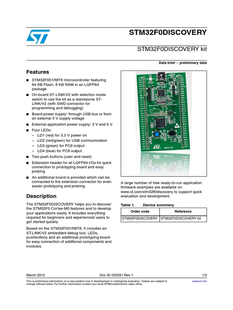 Db1580 - Stm32f0discovery Kit | PDF | Intellectual Works | Computing