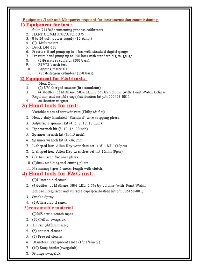 Instrumentation Commissioning Kit | PDF | Engineering | Nature