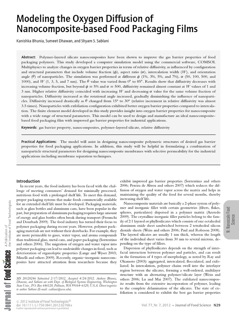 Modeling The Oxygen Diffusion of Nanocomposite-Based Food Packaging ...