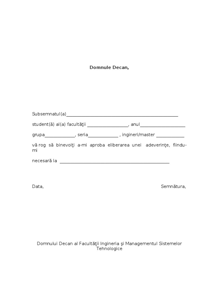 Model Cerere Adeverinta Student | PDF