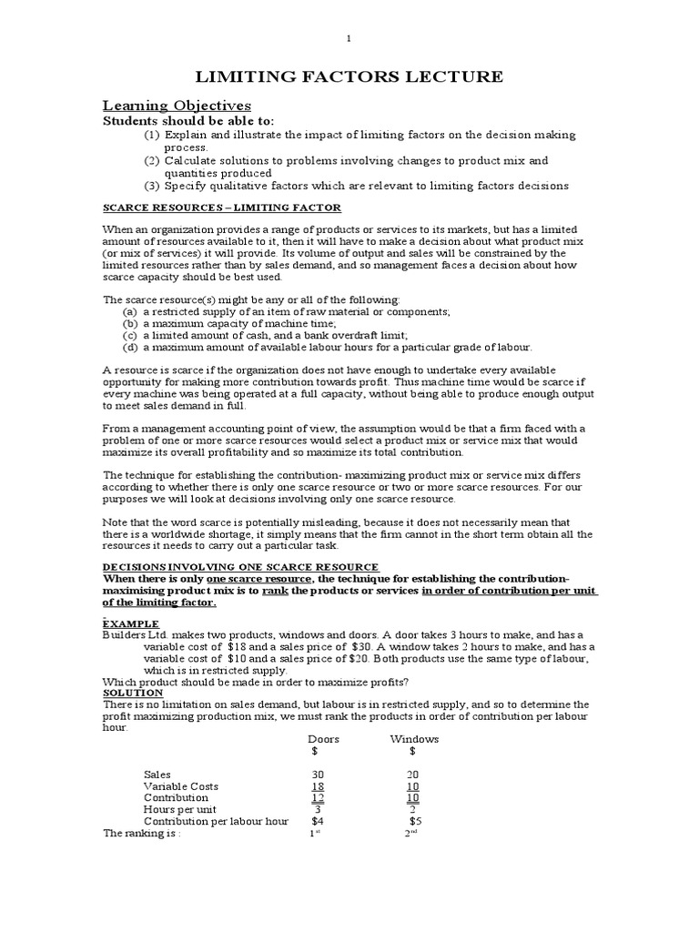 Limiting Factors Lecture Notes | PDF | Labour Economics | Profit ...