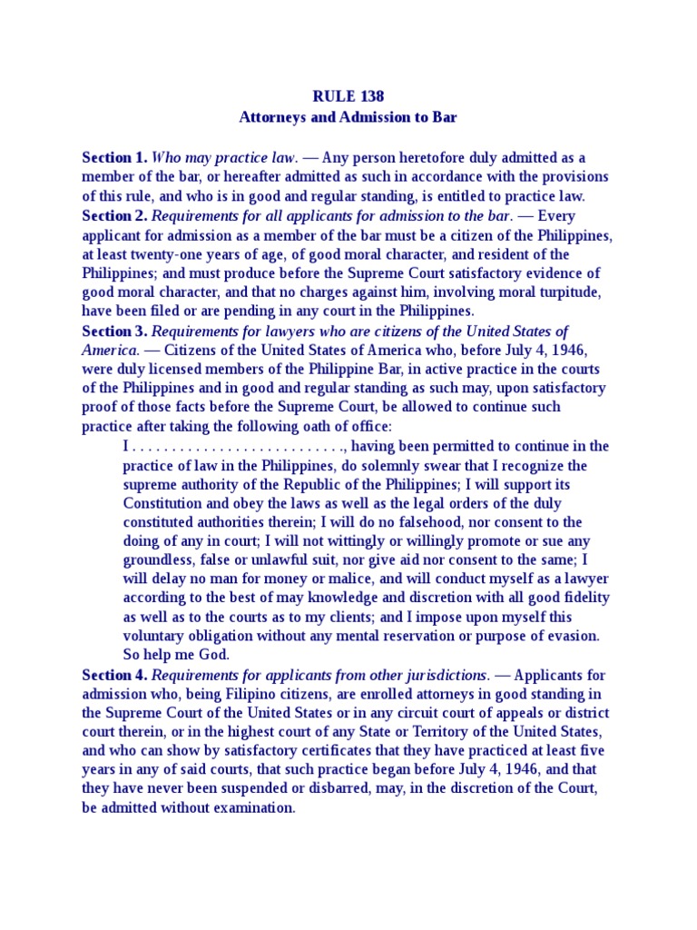 Rule 138 Sections 1-37 (Revised Rules of Court) | PDF | Lawyer | Law School