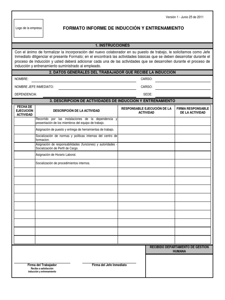 Formato Informe de Induccion y Entrenamiento