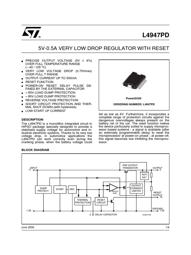 5V-0.5A Very Low Drop Regulator With Reset: Description | PDF ...
