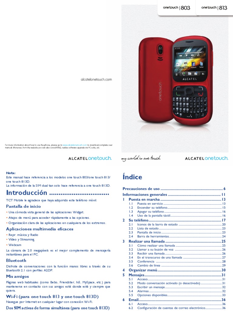 Alcatel OT-803 813 813D UserManual Spanish V2 | PDF | Servicio de ...