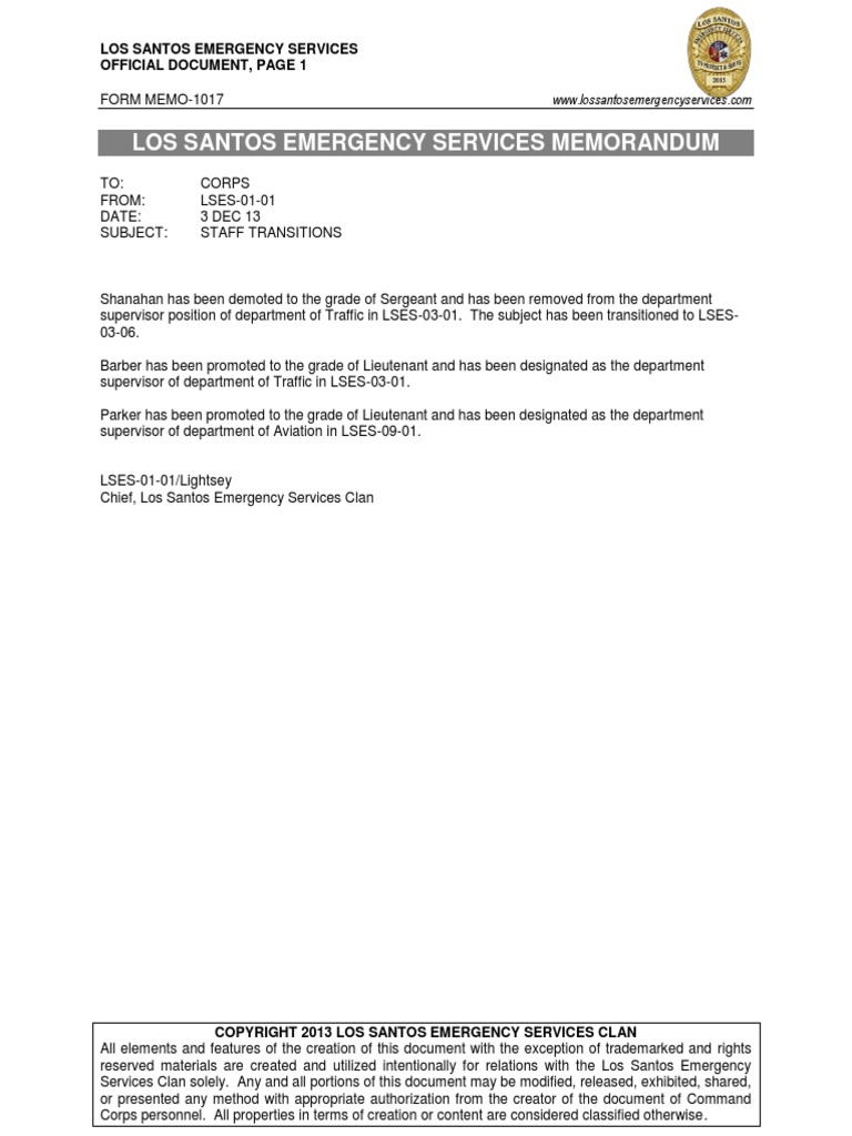 Los Santos Emergency Services Official Document, Page 1 | PDF