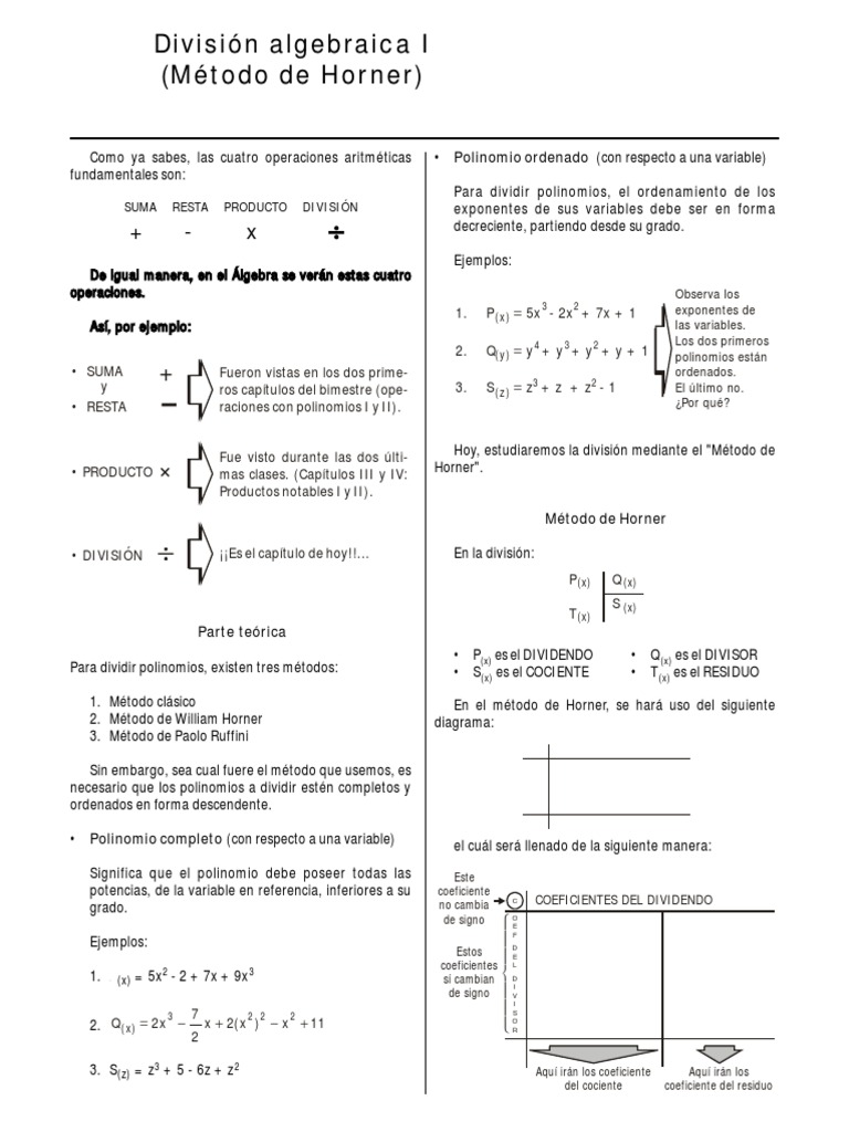 División por Horner para Sexto Grado | PDF | División (Matemáticas ...