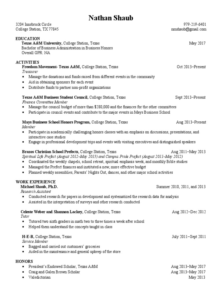 Nathan Shaub's Resume and Achievements | PDF | Career & Growth