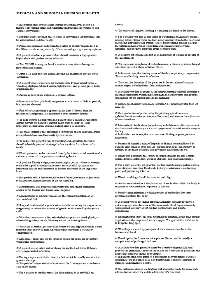 Med Surg Bullets | Download Free PDF | Medical Specialties | Clinical ...