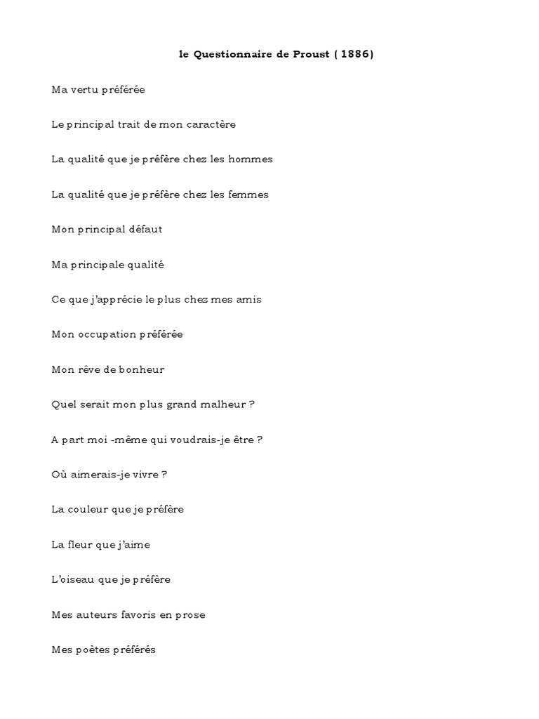 Questionnaire de Proust | PDF