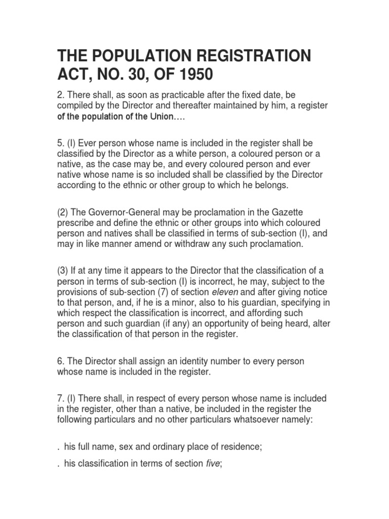 The Population Registration Act, No. 30 | PDF | Nationality | Citizenship