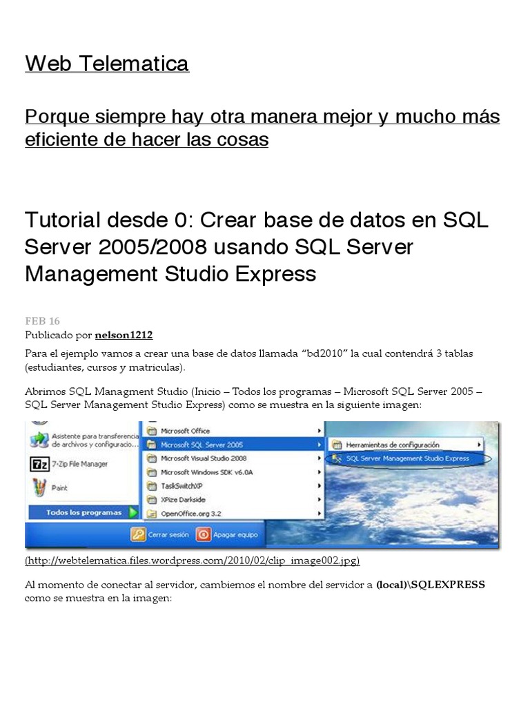 Tutorial Desde 0 Crear Base de Datos en SQL Server 2005 2008 Usando SQL ...