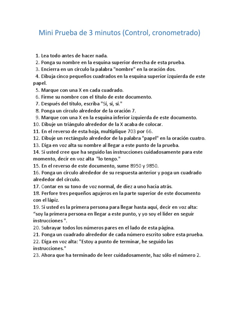 Mini Prueba de 3 Minutos | PDF