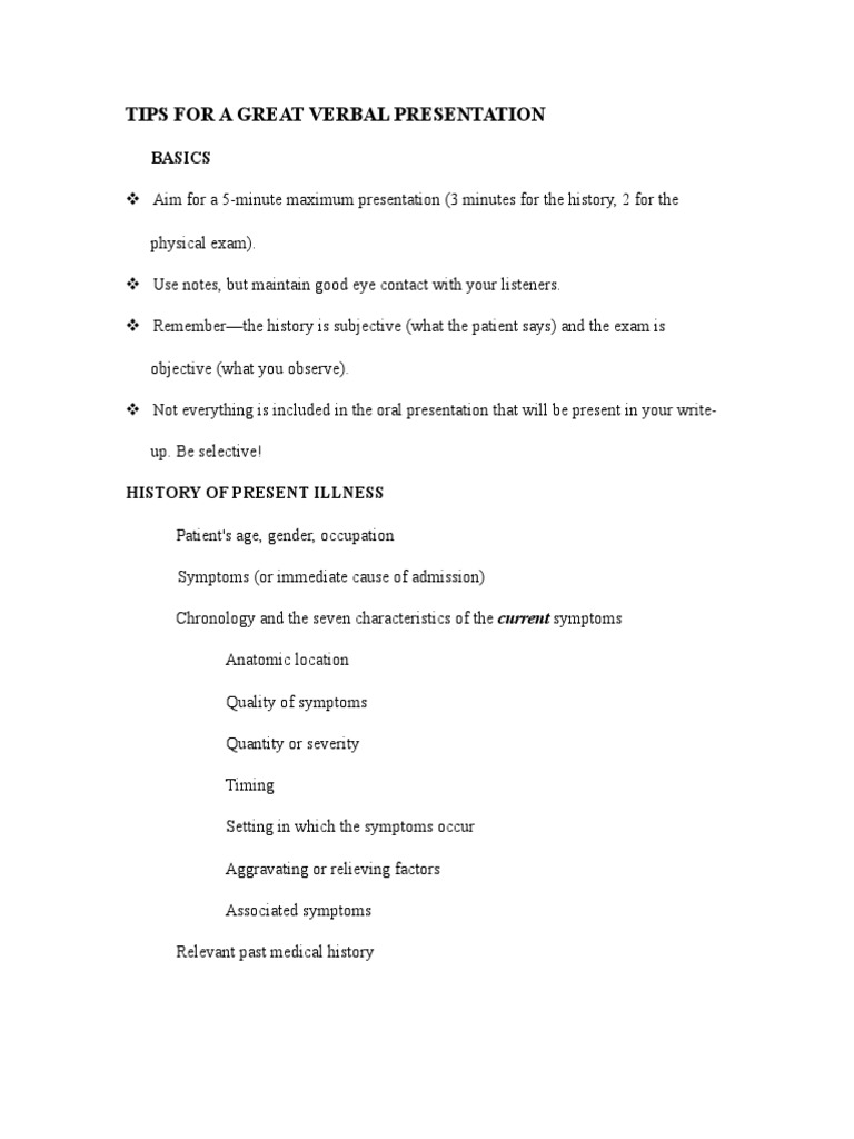 Verbal Presentation Tips for Clinicians | PDF | Wellness