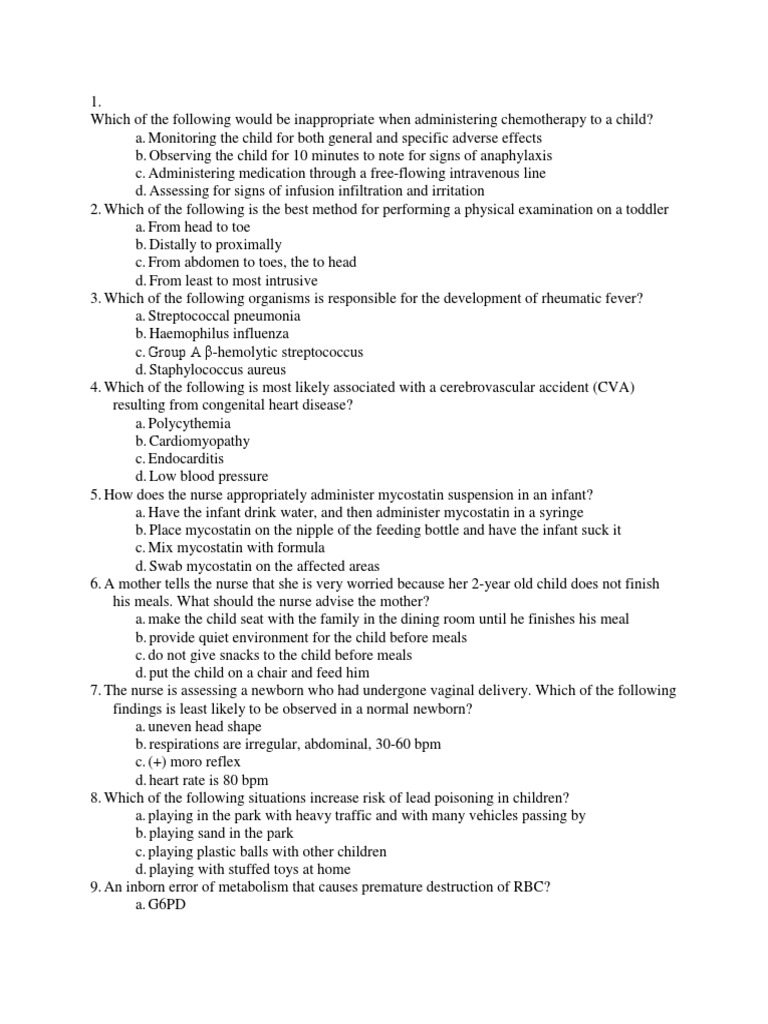Pediatric Sample Exam | PDF | Anemia | Clinical Medicine