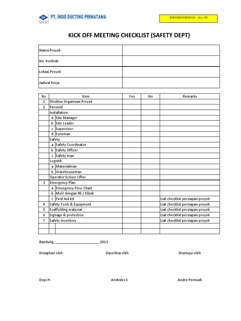 Kick Off Meeting Checklist (026) Rev 00 | PDF | Art | Technology ...
