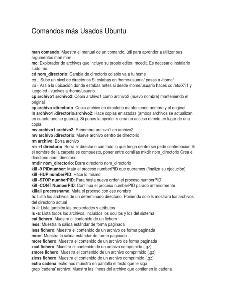 Comandos Más Usados Ubuntu | PDF | Archivo de computadora | Directorio ...