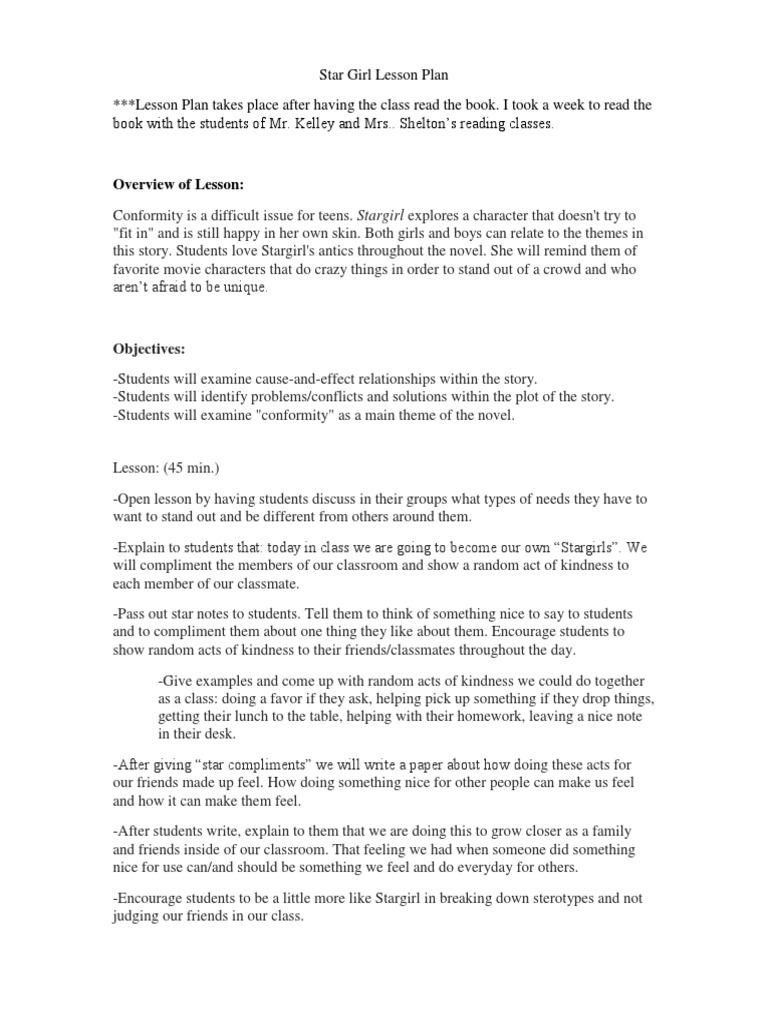 Stargirl Lesson Plan on Conformity | PDF | Wellness