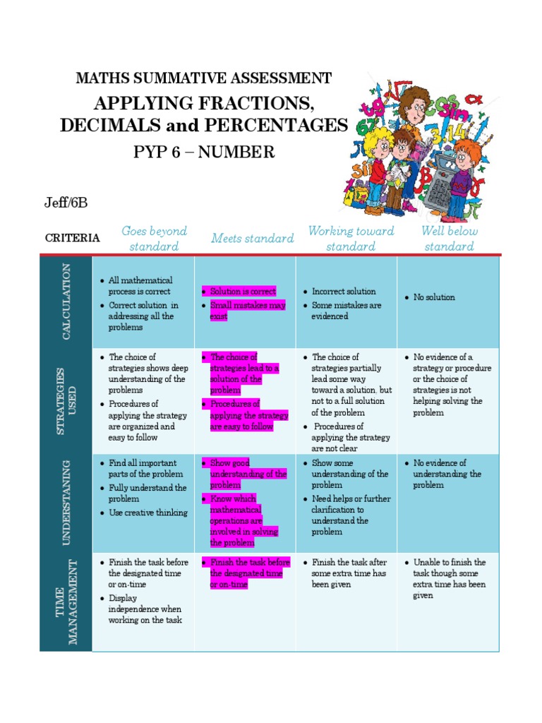 PYP 6 Maths Assessment: Fractions & Decimals | PDF