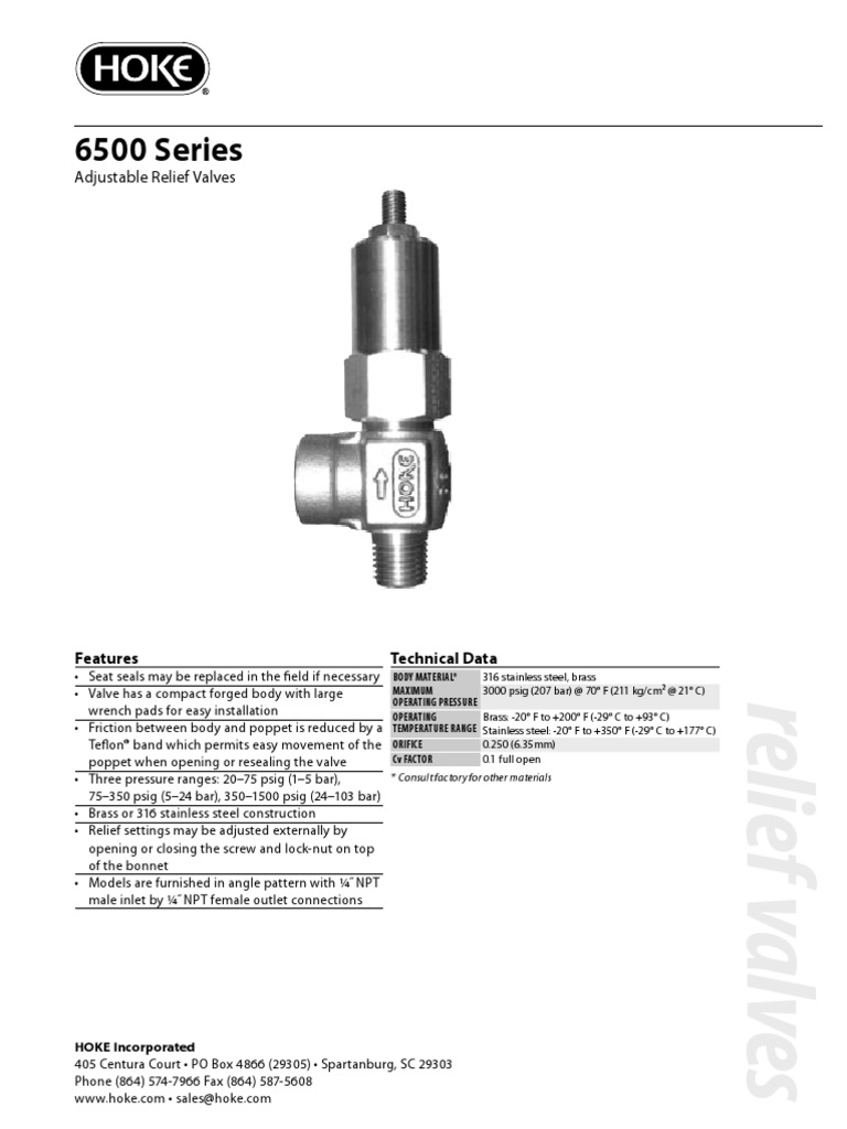 Specifications and Construction Details for Hoke 6500 Series Adjustable ...