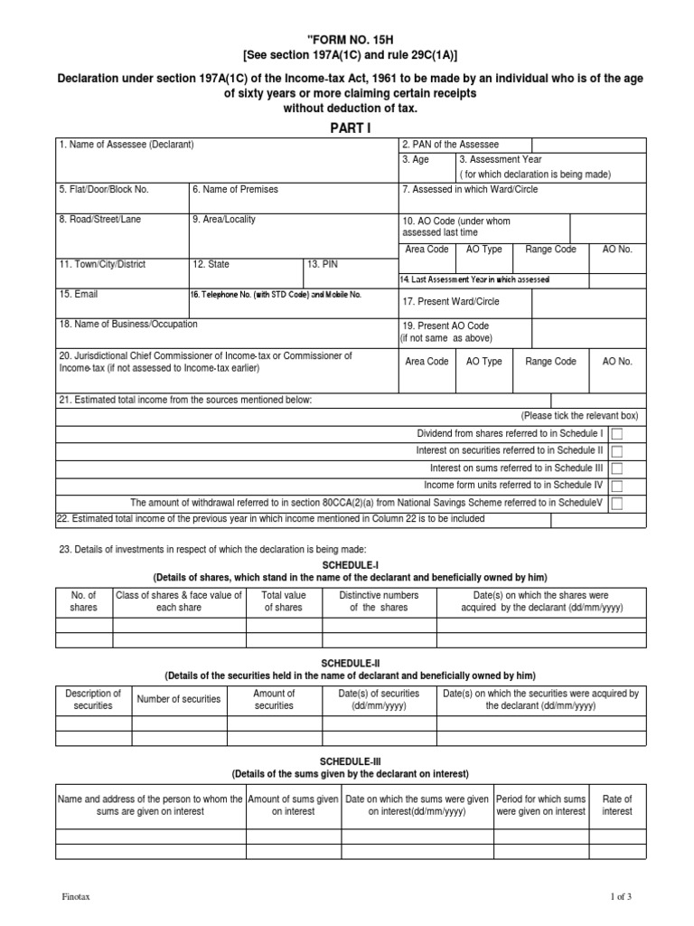 "Form No. 15H (See Section 197A (1C) and Rule 29C (1A) ) Declaration ...