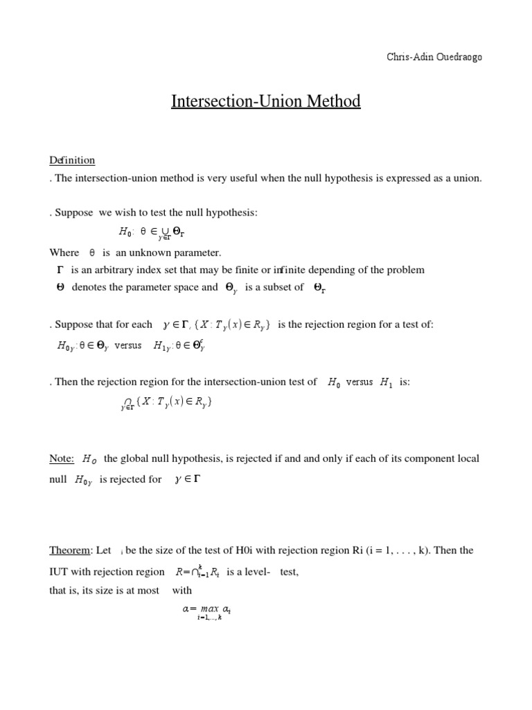 Intersection Union | PDF | Statistical Hypothesis Testing | Analysis