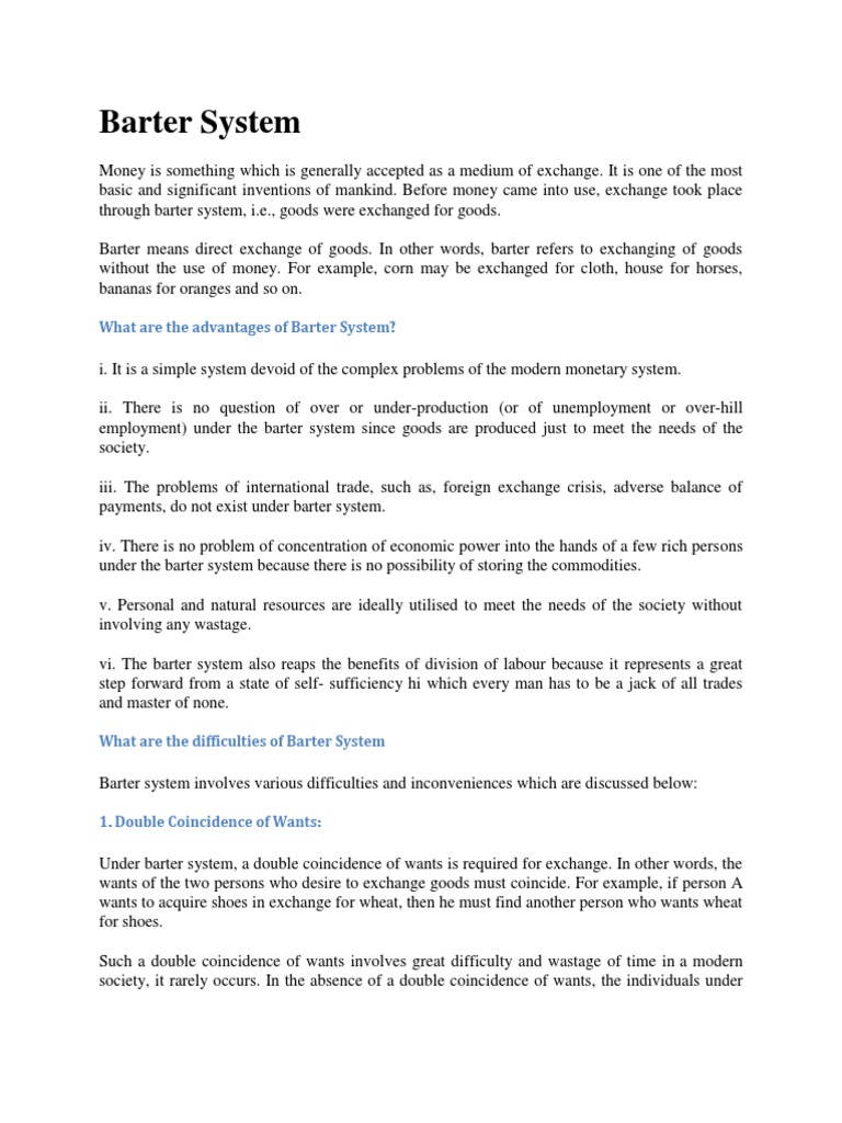 Barter System | PDF | Monetary Policy | Money