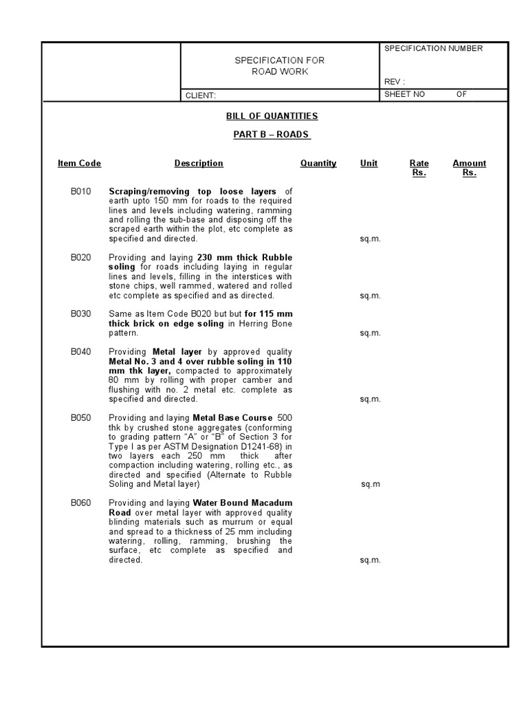 BOQ - Roadwork | PDF | Asphalt | Building Engineering