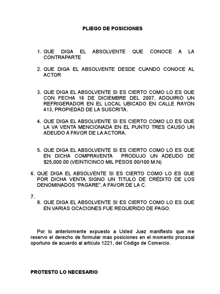 PLIEGO DE POSICIONES