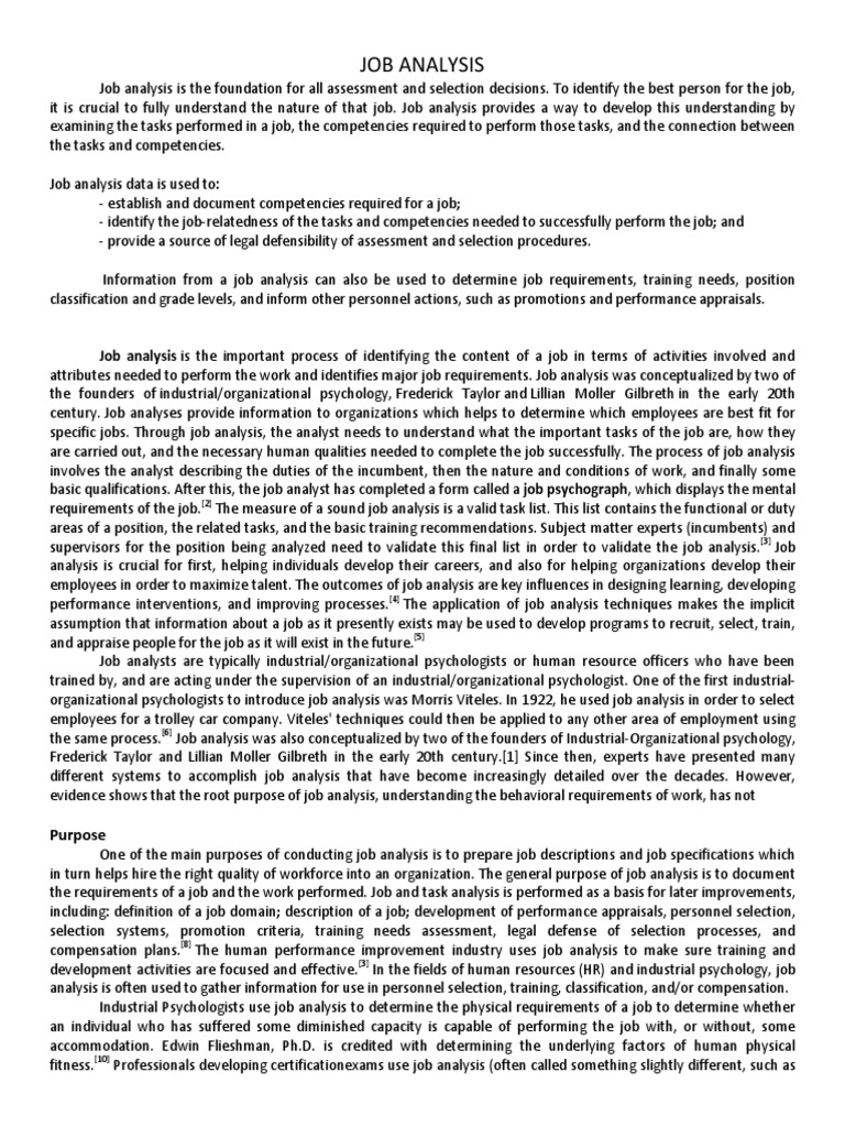 Job Analysis | PDF | Industrial And Organizational Psychology | Systems ...