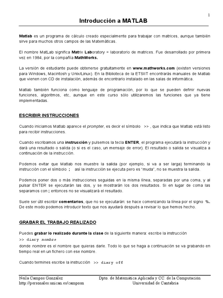 Matlab Introduccion | PDF