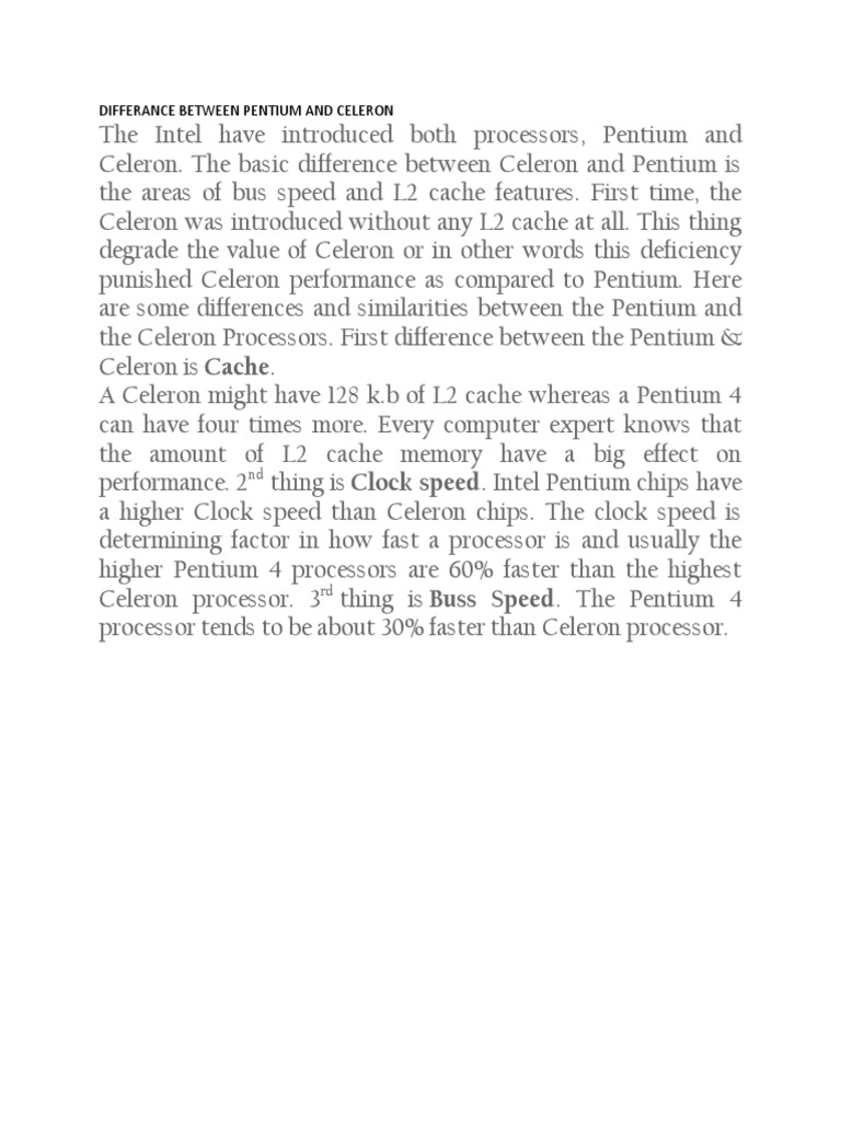 Pentium vs Celeron: Key Differences | PDF | Central Processing Unit | Cpu Cache